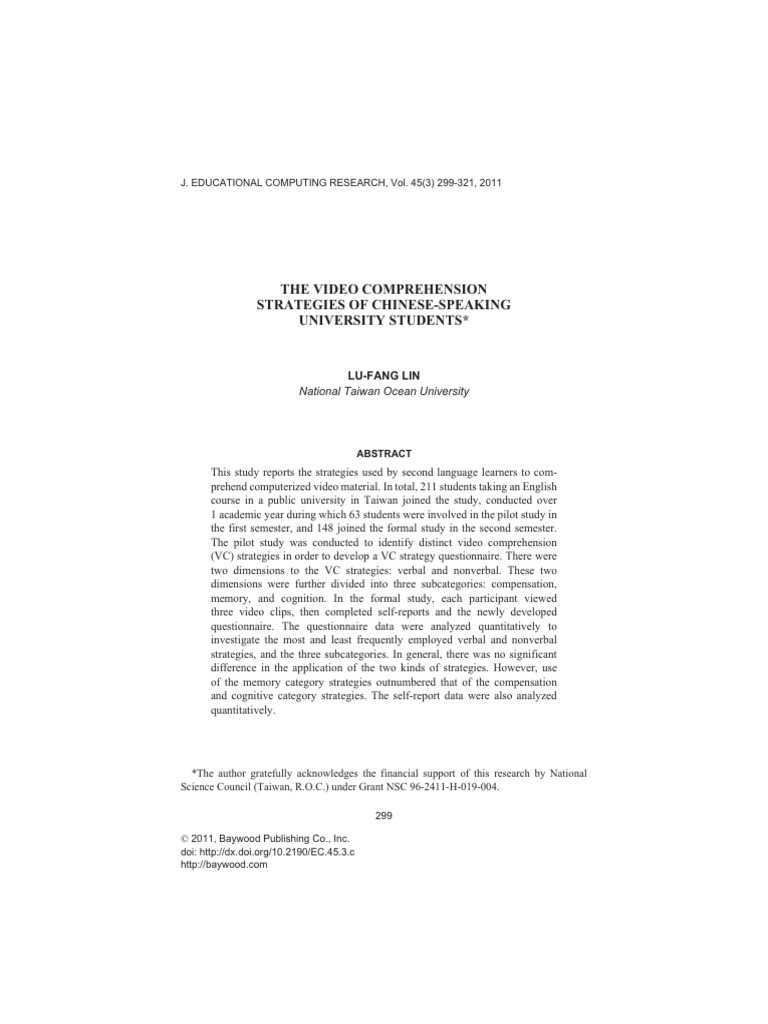 1141 W11 - 15 Lu-Fang Lin 2011 JECR Video Comprehension Strategies EC45 ...