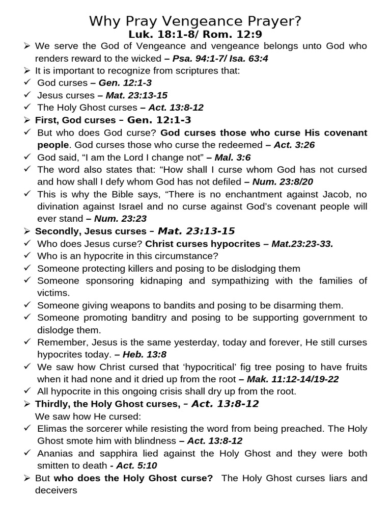 Understanding Vengeance Prayer in Faith | PDF | Jesus | Religious ...