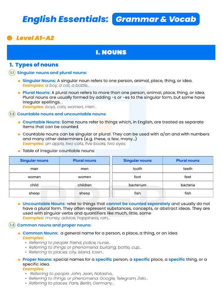 English Essentials Grammar & Vocab | PDF | Plural | Grammatical Number