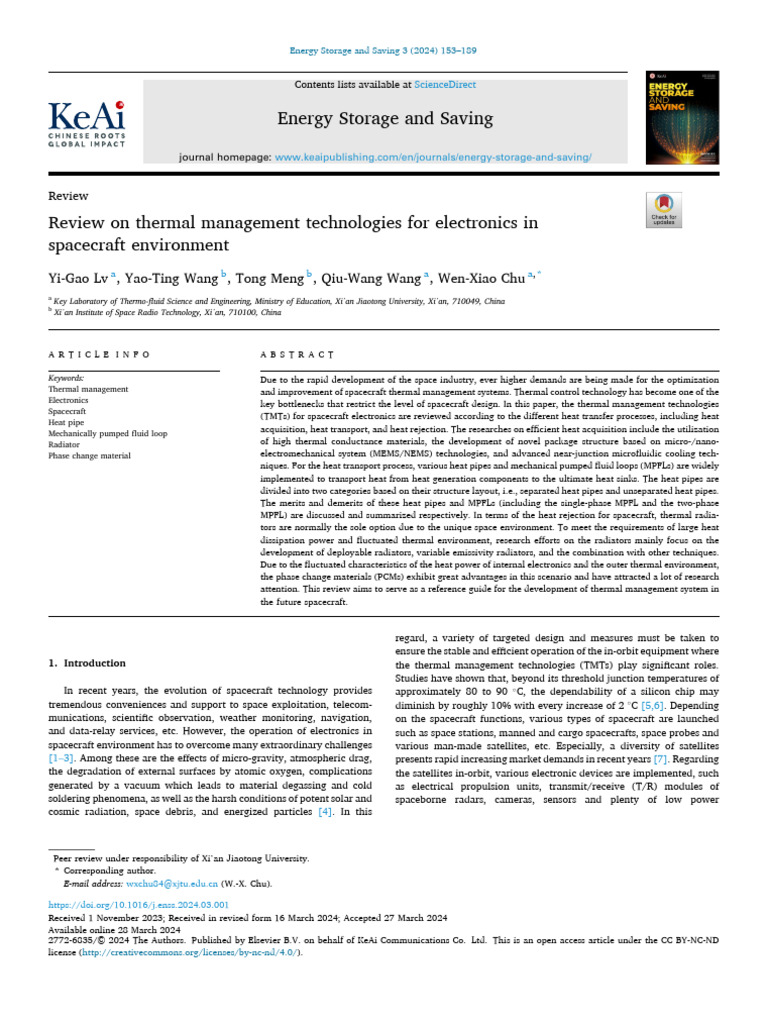 Review On Thermal Management Technologies For Electronics in Spacecraft ...