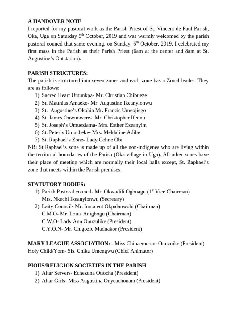 A Handover Note | PDF | Mass (Liturgy) | Sacraments