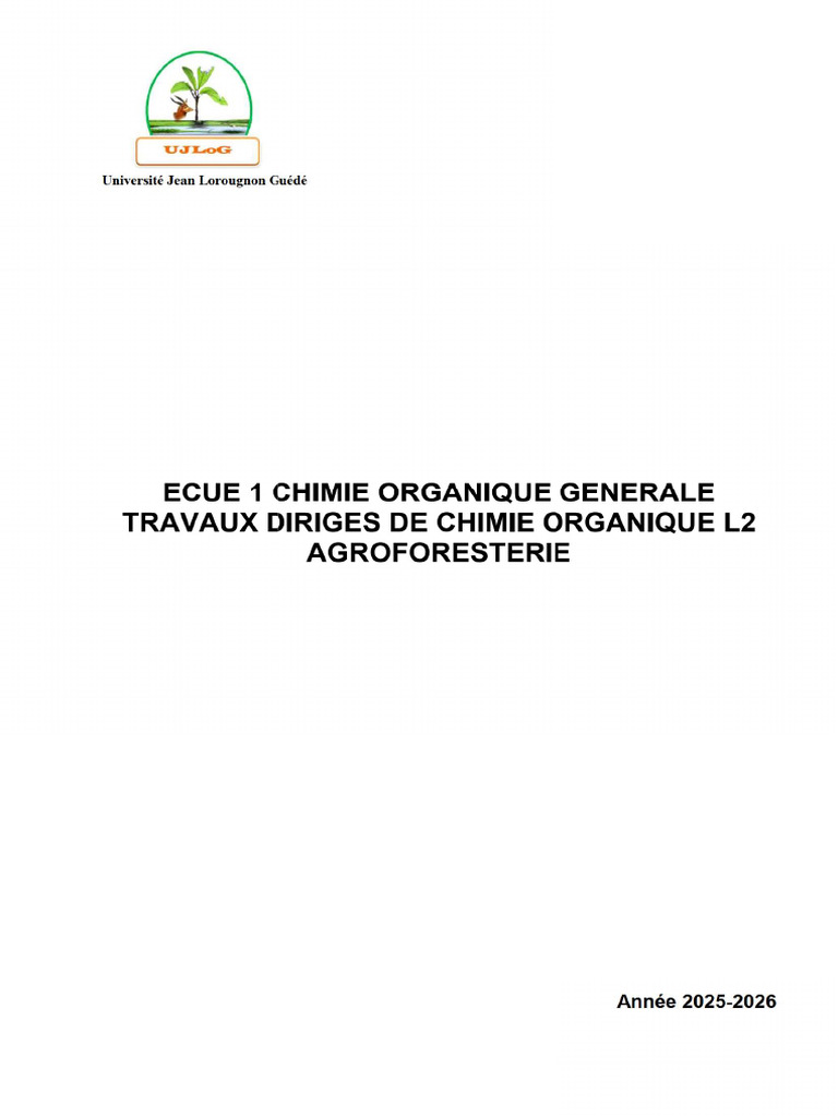 Fascicule Etudiant TD Chimie Organique L2 AGRO-EnV 2025 - 2026 | PDF