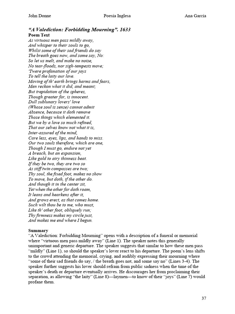 Donne's "A Valediction" Analysis | PDF | Metre (Poetry) | Poetry