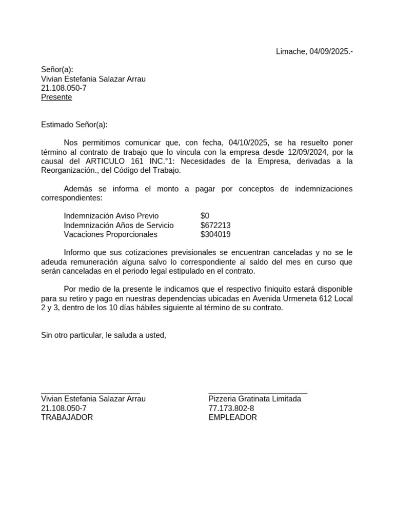 Carta Aviso Necesidades | PDF