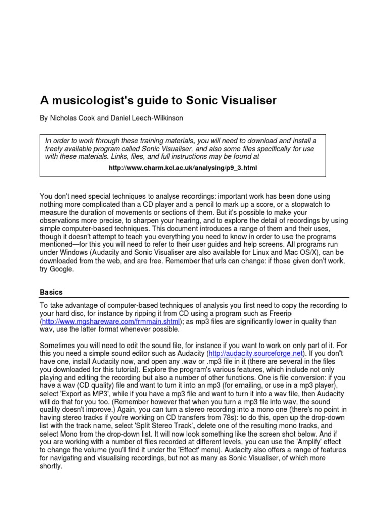 Musicologist Guide To Sonic Visualizer | PDF | Harmonic | Sound