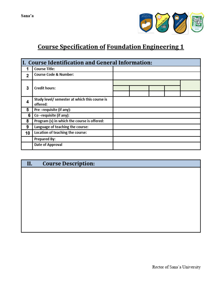 CE 307 Course Specification of Foundation Engineering 1 v4 | PDF | Analysis