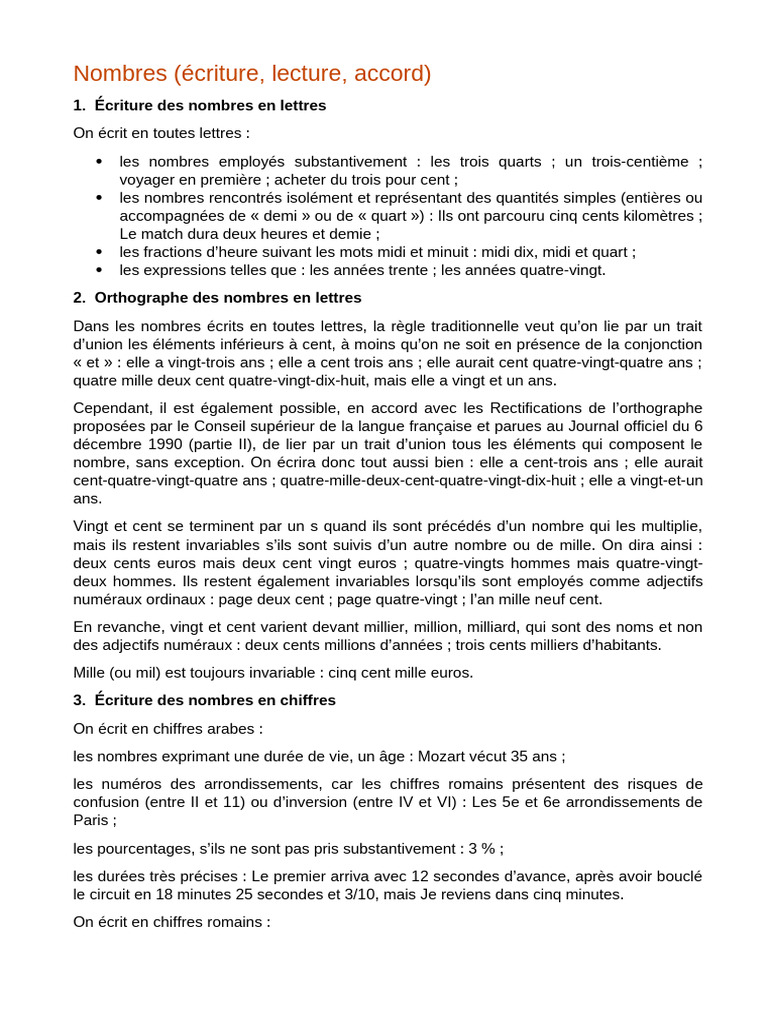 Écriture et lecture des nombres en français | PDF | Orthographie ...