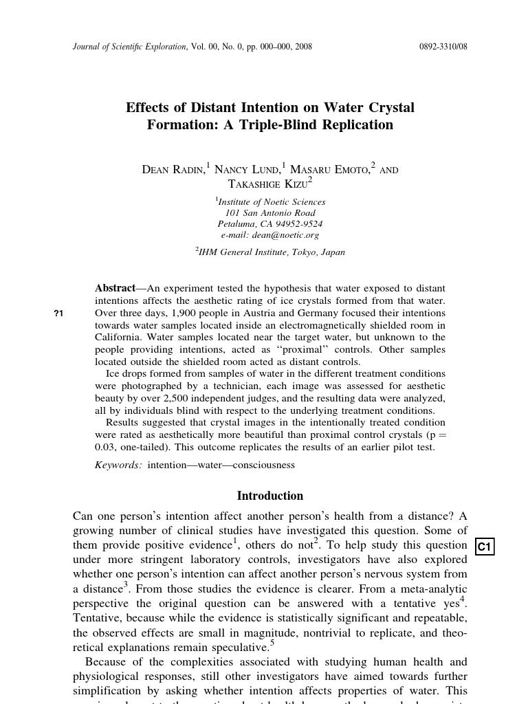 Effects of Distant Intention On Water Crystal Formation: A Triple-Blind Replication | PDF ...