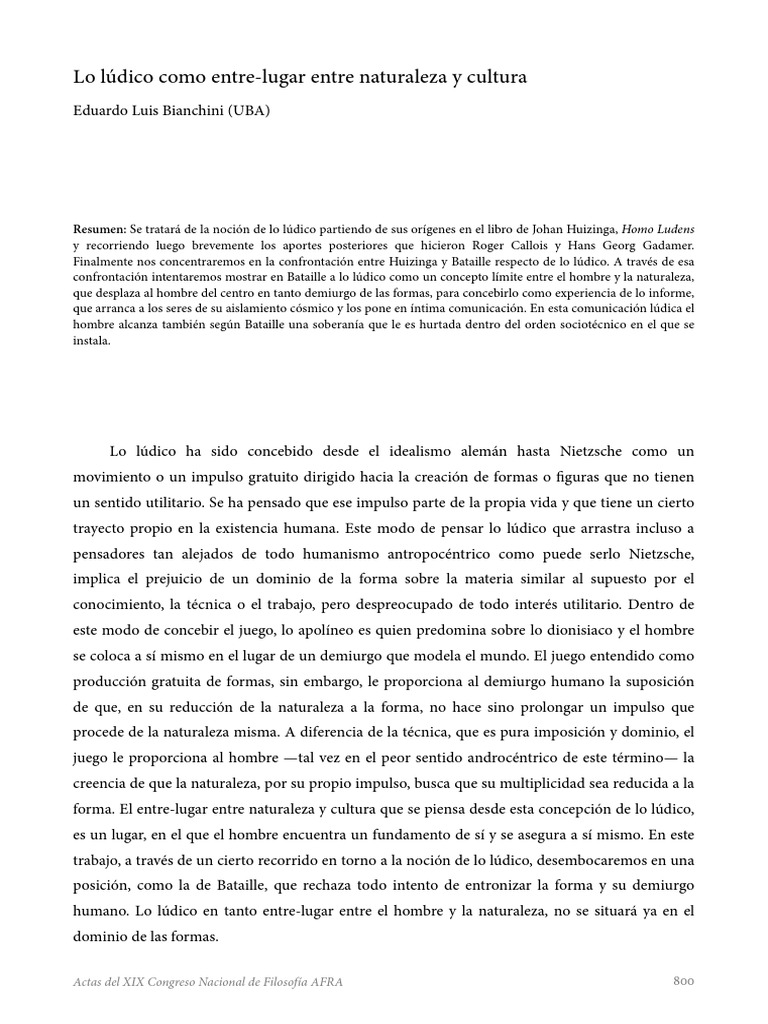 Lo lúdico: entre naturaleza y cultura | PDF | Realidad | Conocimiento