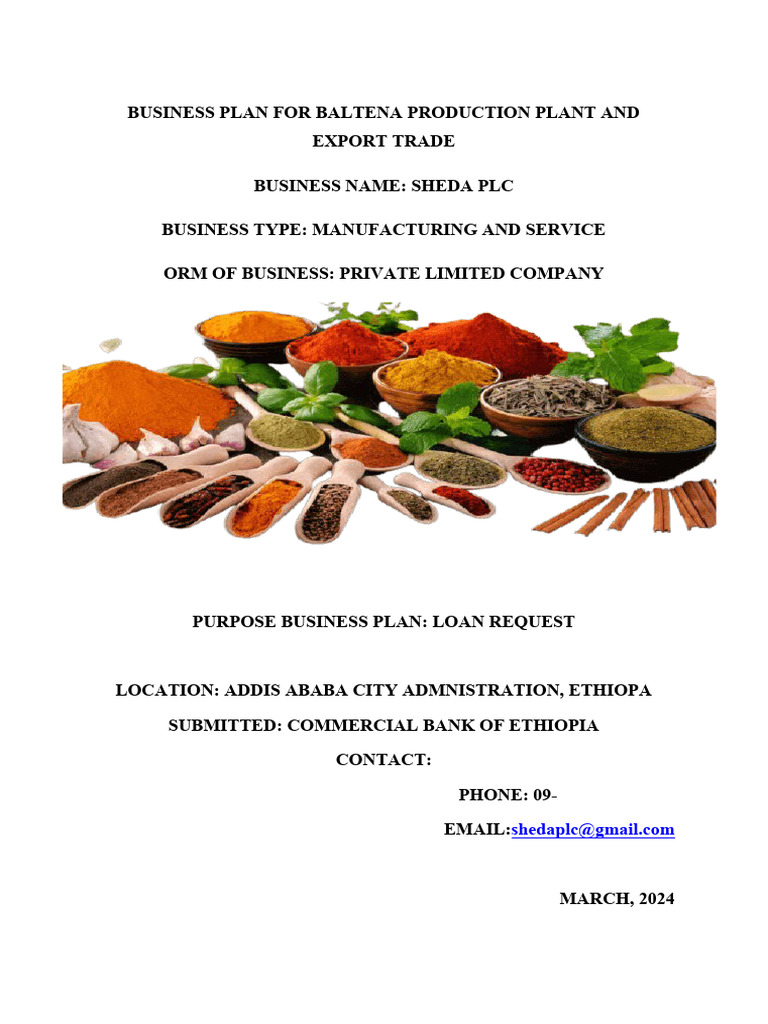Business Plan For Baltina Product Export Trade in Addis Ababa, Ethiopia ...