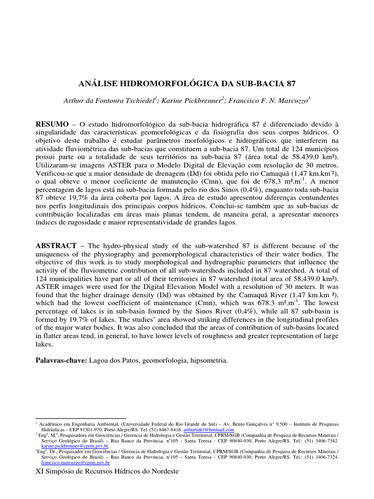 Análise Hidromorfológica da Sub-Bacia 87 | PDF | Bacia hidrográfica ...