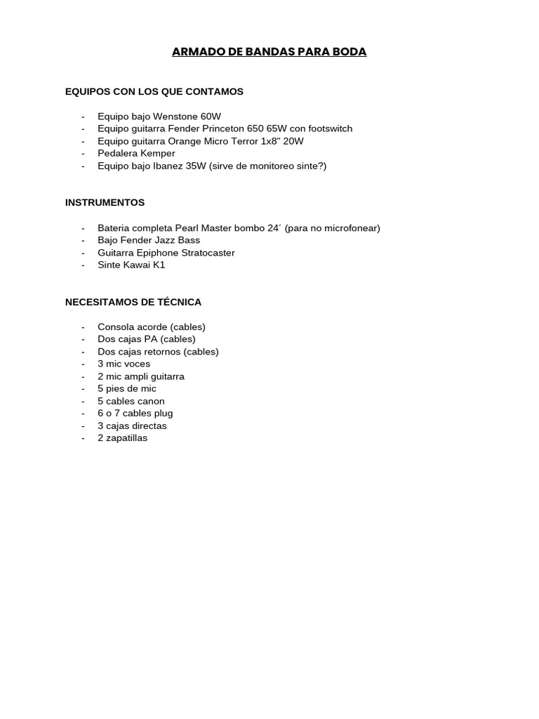 Equipos y Técnica para Bandas de Boda | PDF