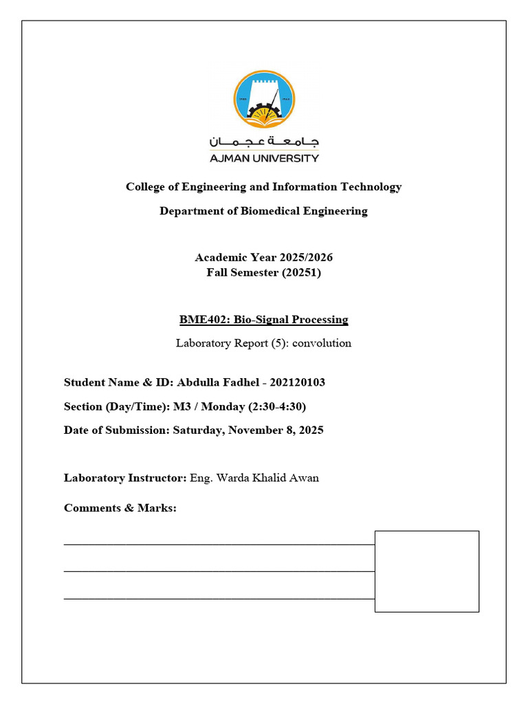 Biosignals Lab Report 5 - Convolution | PDF | Convolution | Control Flow