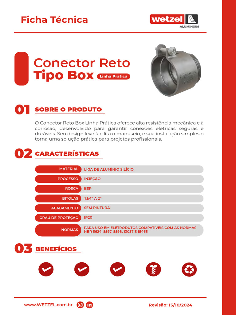 Conector Reto Box: Alta Resistência Elétrica | PDF | Conector elétrico