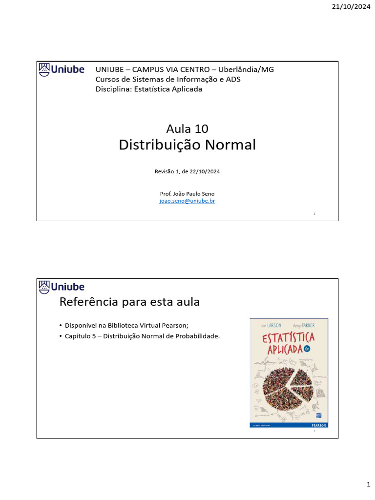 Aula sobre Distribuição Normal em Estatística | PDF | Desvio padrão ...