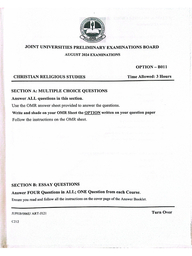2024 JUPEB Past Question | PDF