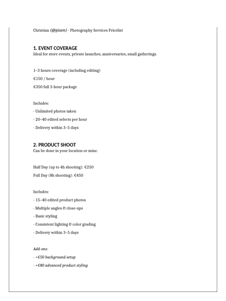 Pixen Pricelist | PDF