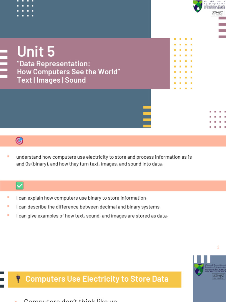 Gr.6 - Term 2 - CS - Unit 5 - Data Represntation - Lesson 01 | PDF | Bit | Byte