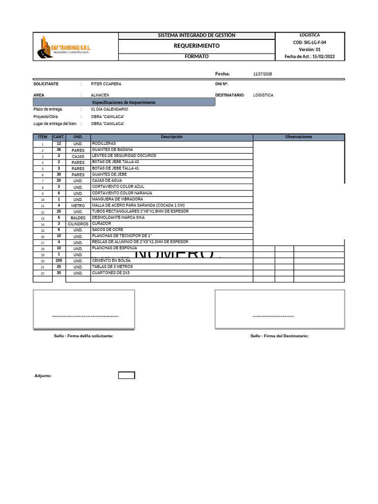 Req Camilaca Nov | PDF | Color | Impresora (Computación)