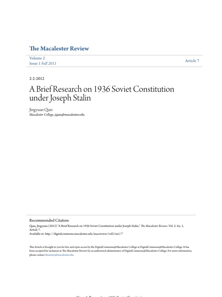 A Research On 1936 Soviet Constitution | PDF | Soviet Union | World ...