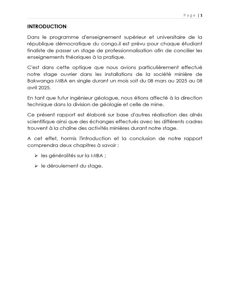 Rapport de stage à la MIBA 2025 | PDF | Grès | Géologie