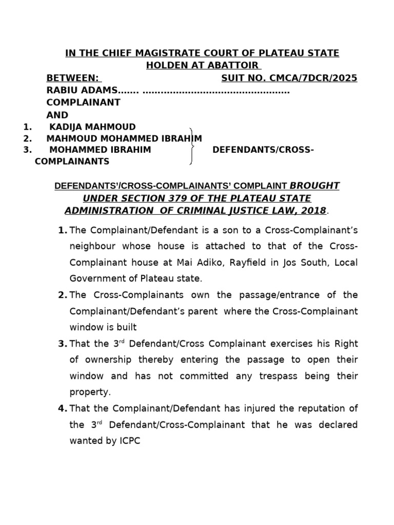 Cross Complaint Mai Anguwa | PDF | Criminal Justice | Crime & Violence