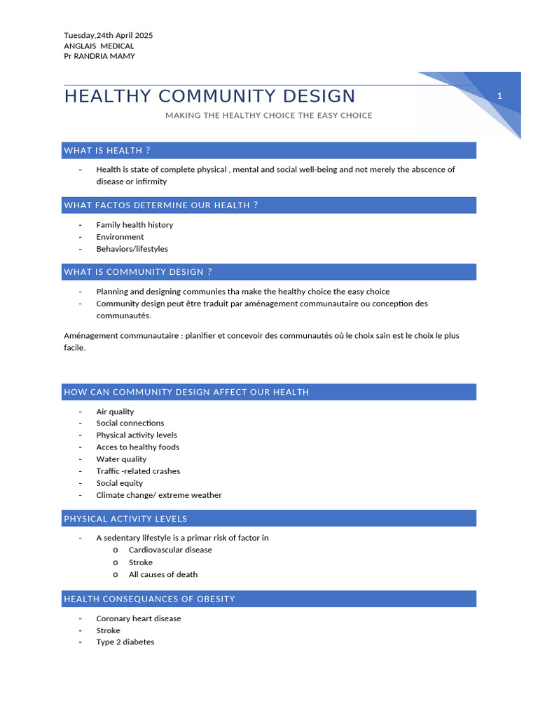 Healthy Community Design for Better Health | PDF | Cardiovascular ...