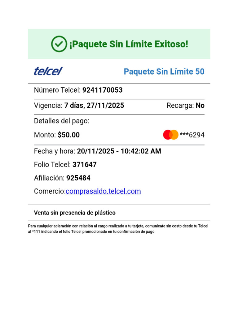Comprobante Telcel | PDF