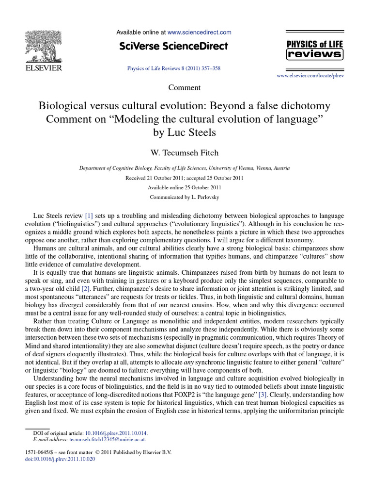 Biological and Cultural Evolution of Language | PDF | Origin Of ...