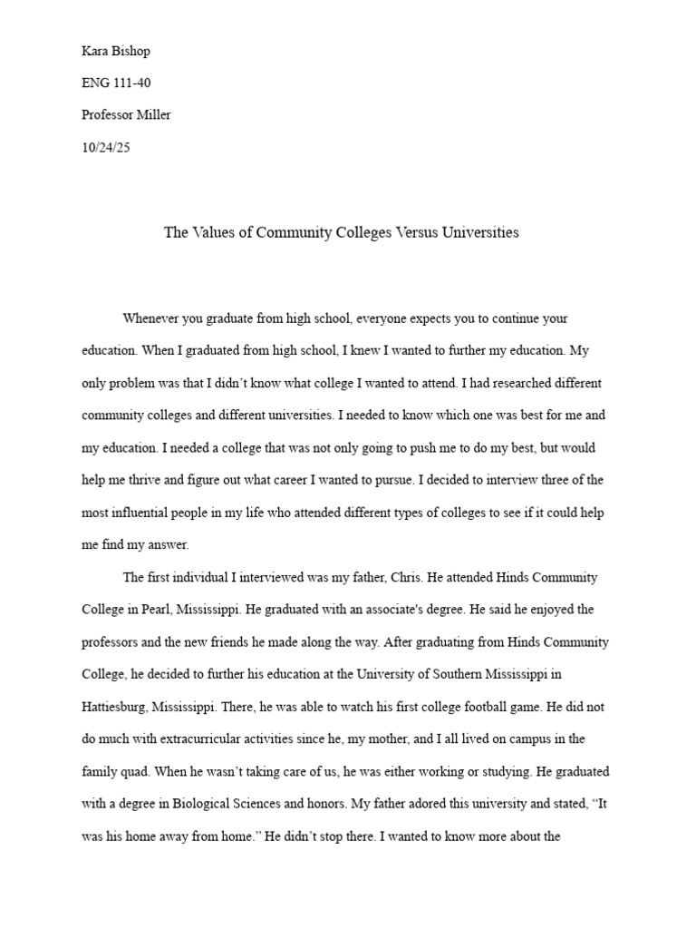 The Values of Community Colleges Versus Universities | PDF | Physician ...