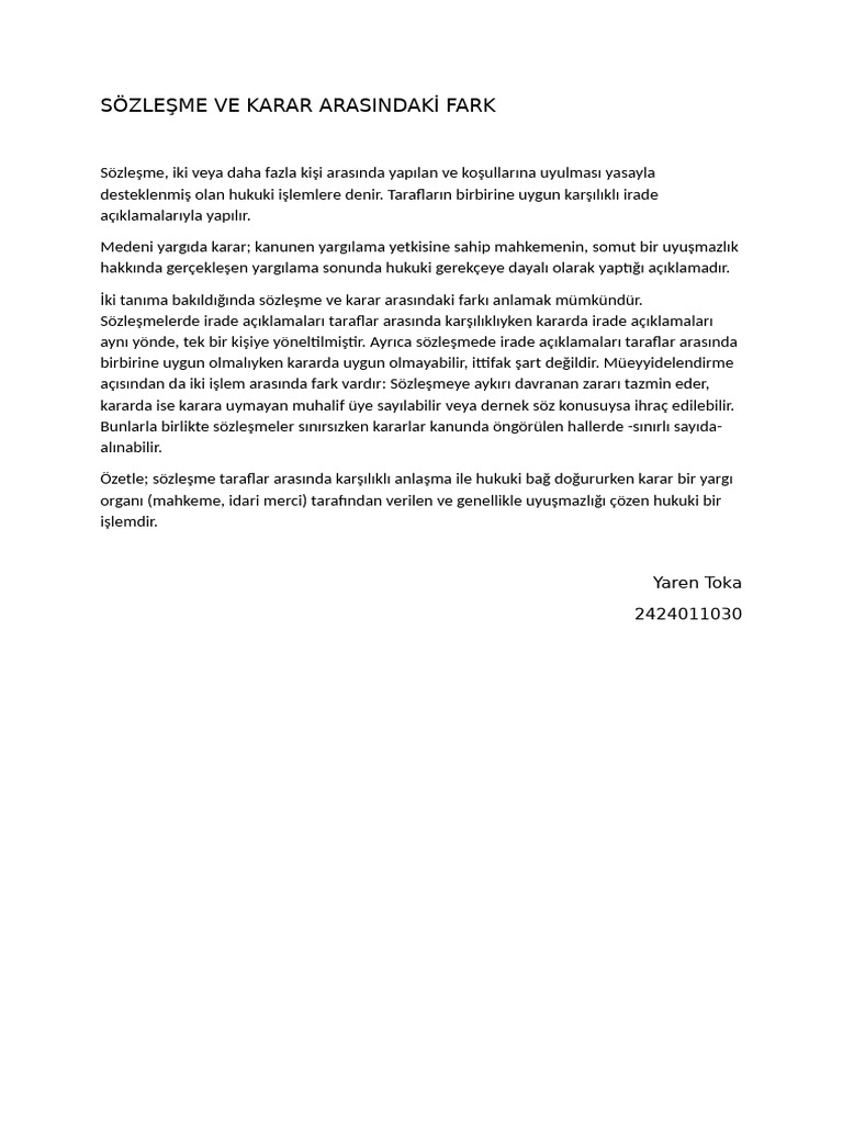 Sözleşme Ve Karar Arasindaki̇ Fark | PDF