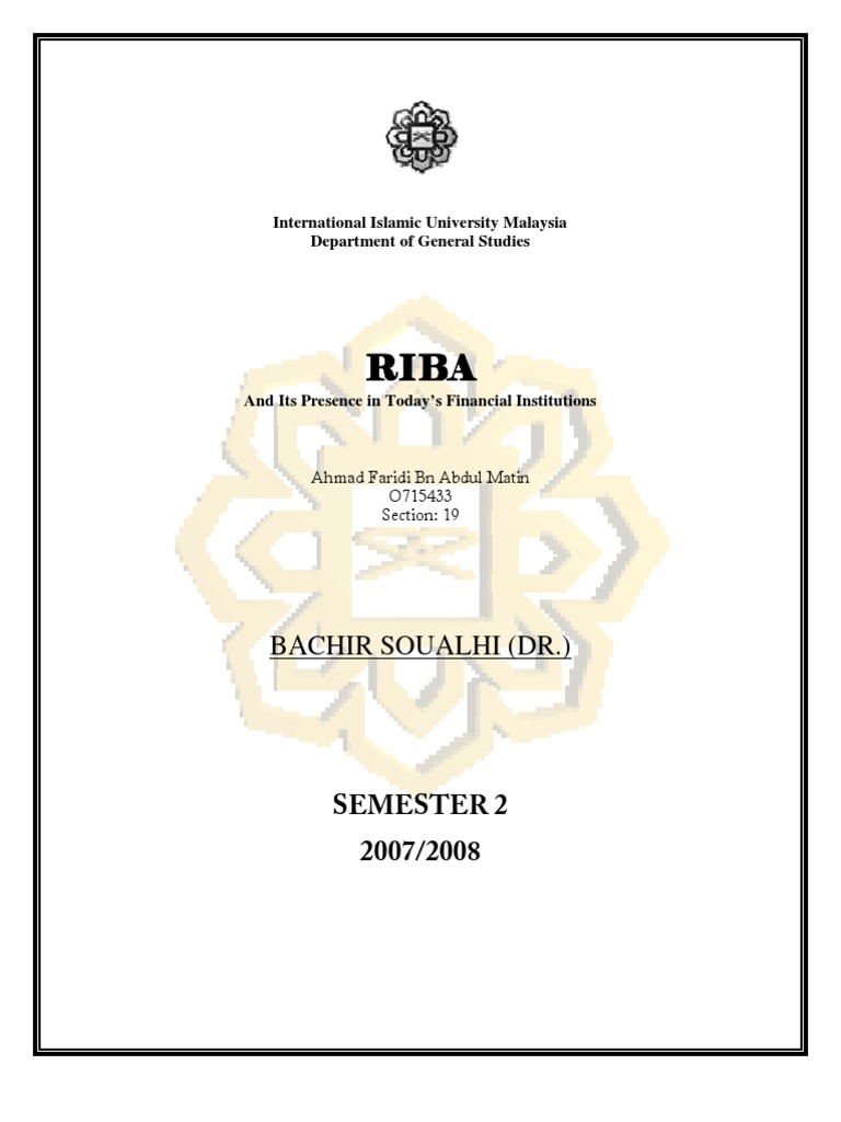 Riba and Its Presense in Today's Finanacial Institution | PDF | Islamic ...