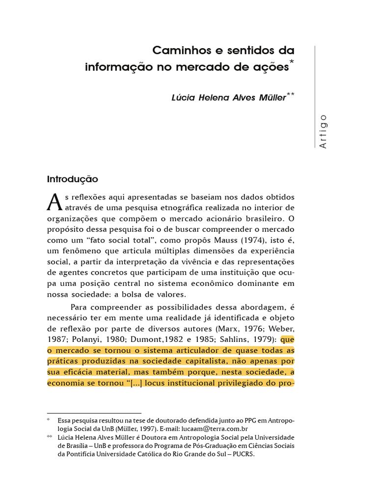 Informação no Mercado de Ações: Análise Antropológica | PDF | Mercado ...