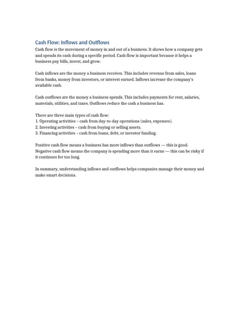 Cash Flow Inflows Outflows | PDF