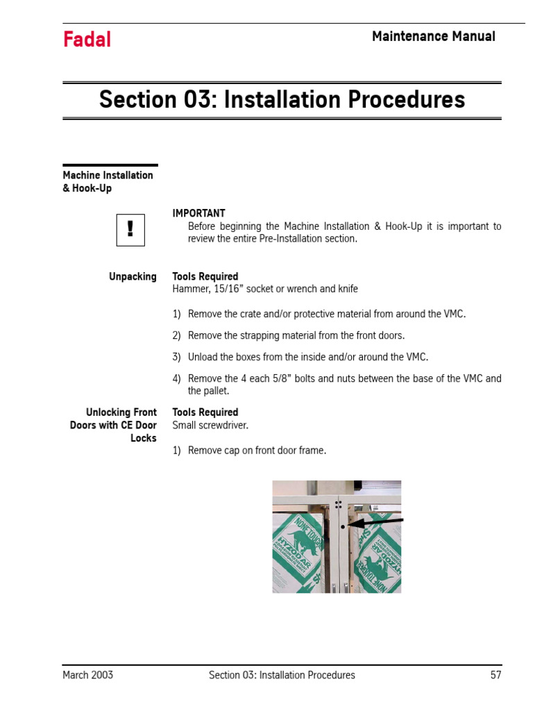 Fadal VMC Installation Procedures Guide | PDF | Screw | Transformer