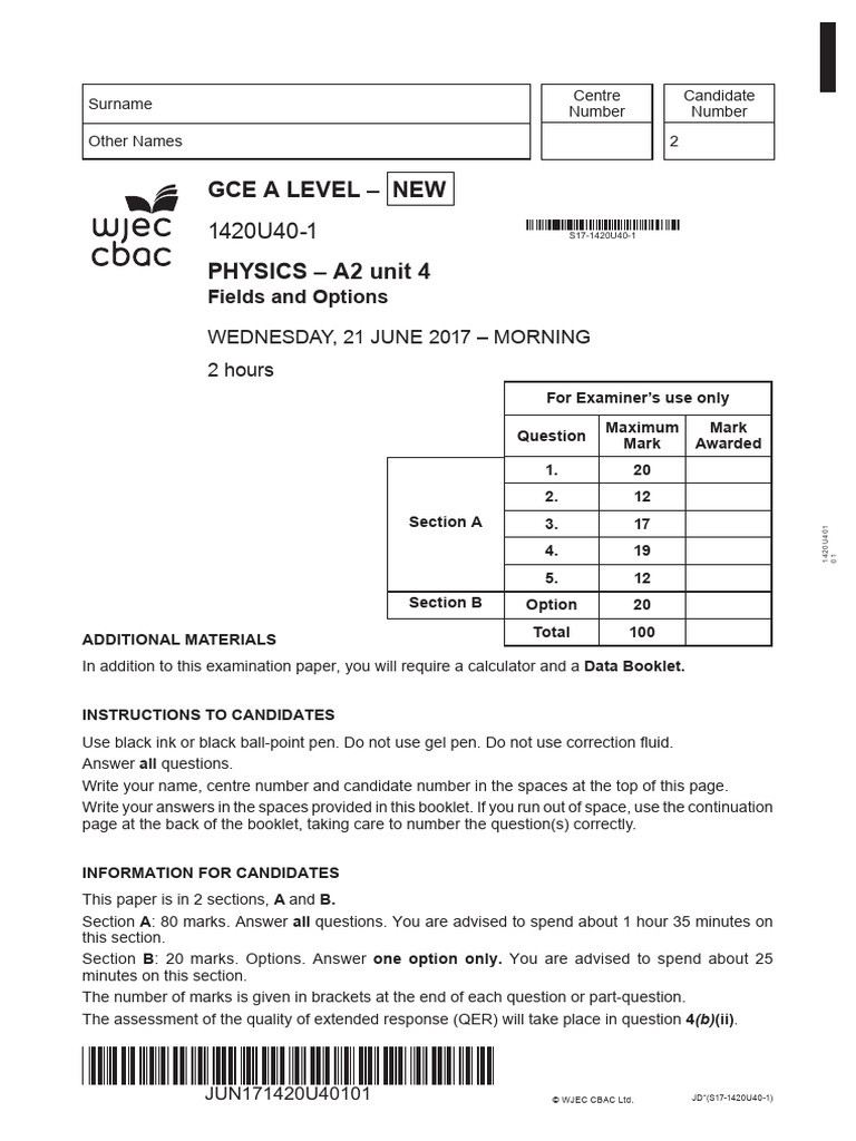 June 2017 QP - Unit 4 WJEC Physics A-Level | PDF | Greenhouse Effect ...