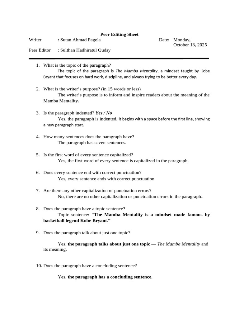 Peer Editing Sheet PW25-SulthanHadhiratul Qudsy | PDF | Paragraph