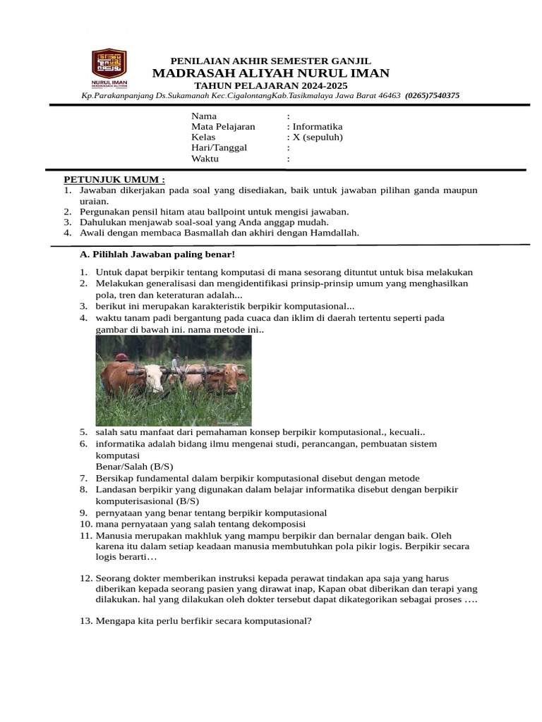 Kisi Kisi Penilaian Akhir Semester Ganjil Kelas x | PDF