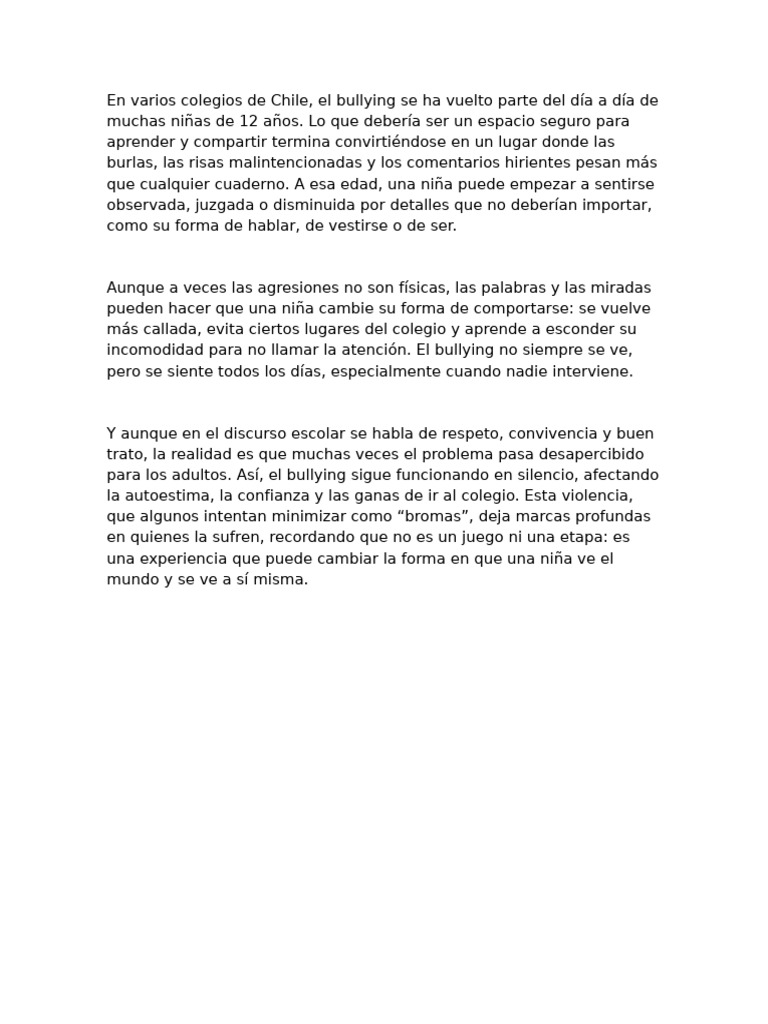 Bullying en colegios chilenos: impacto en niñas | PDF