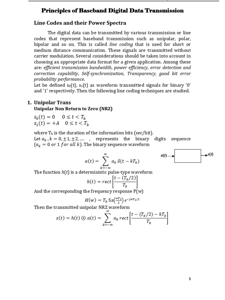 Baseband Digital Data Transmission Techniques | PDF | Bandwidth (Signal ...