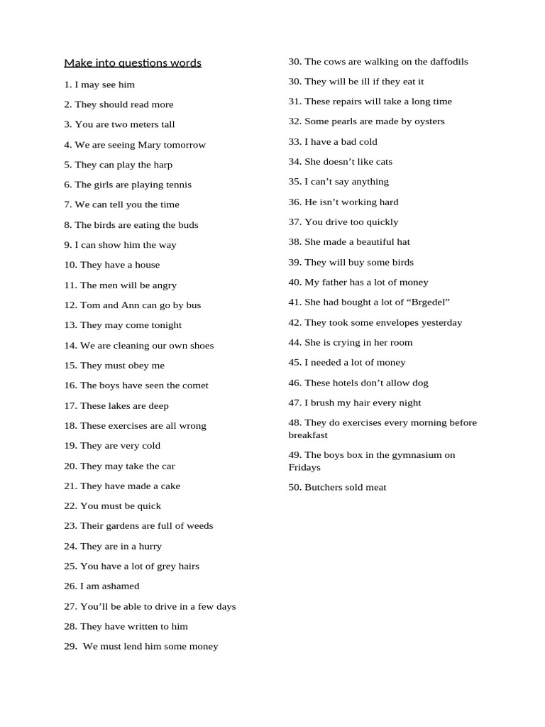 Make Into Questions Words | PDF