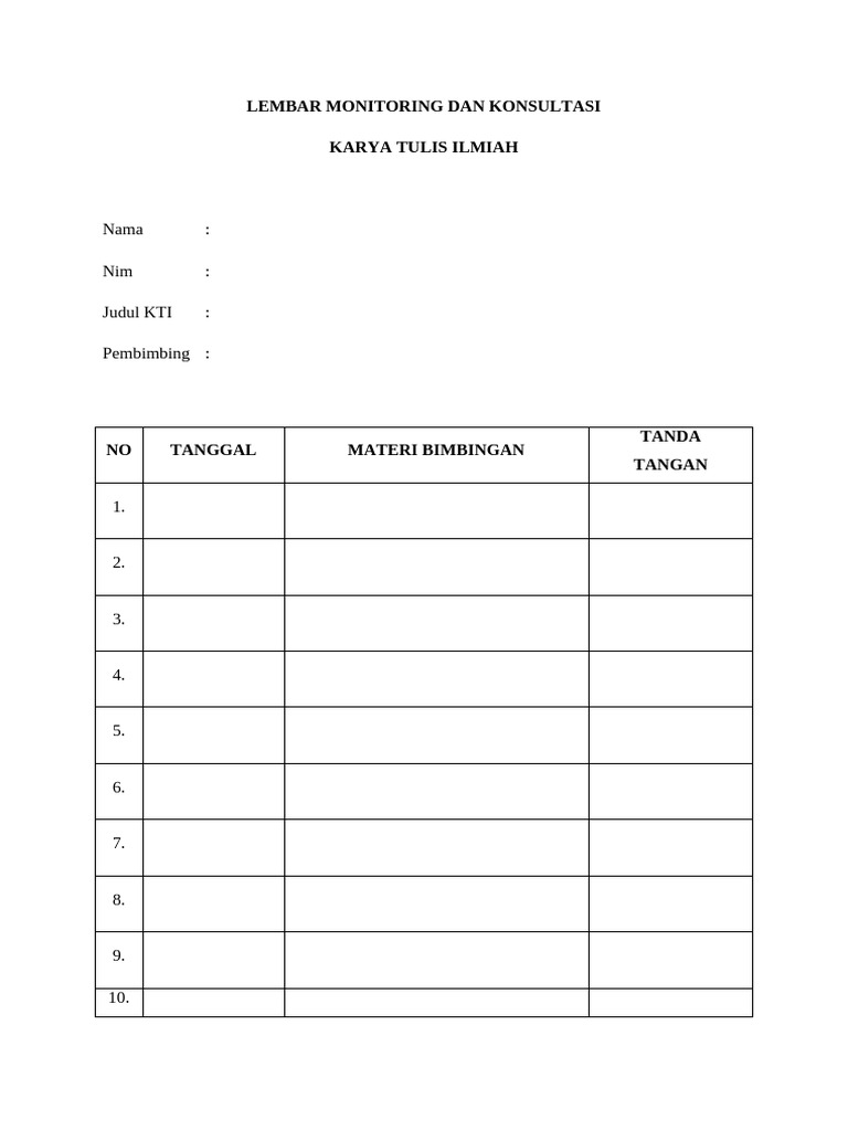 Lembar Monitoring Karya Tulis Ilmiah | PDF