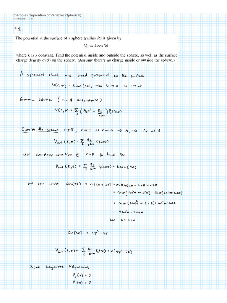 PHY141 EXAMPLES Separation of Variables Spherical | PDF