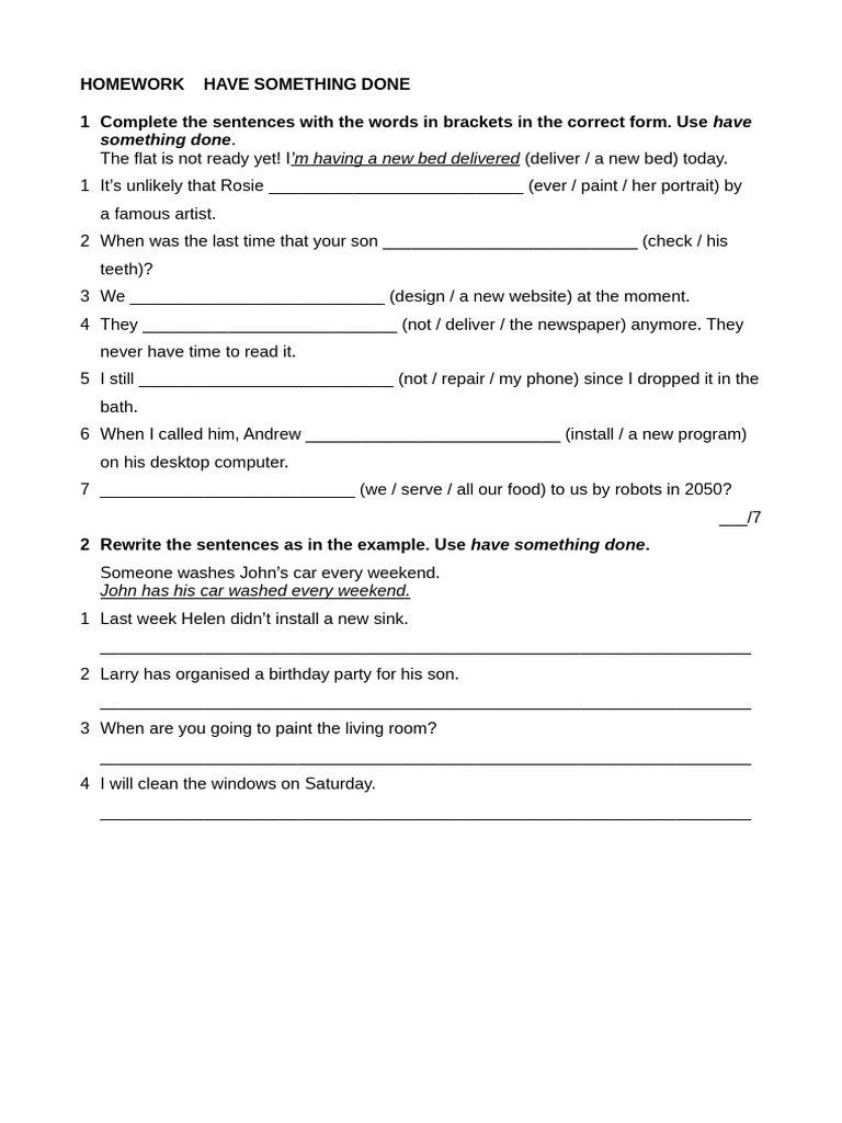 Homework Unit 8.5 Have Sth Done | PDF