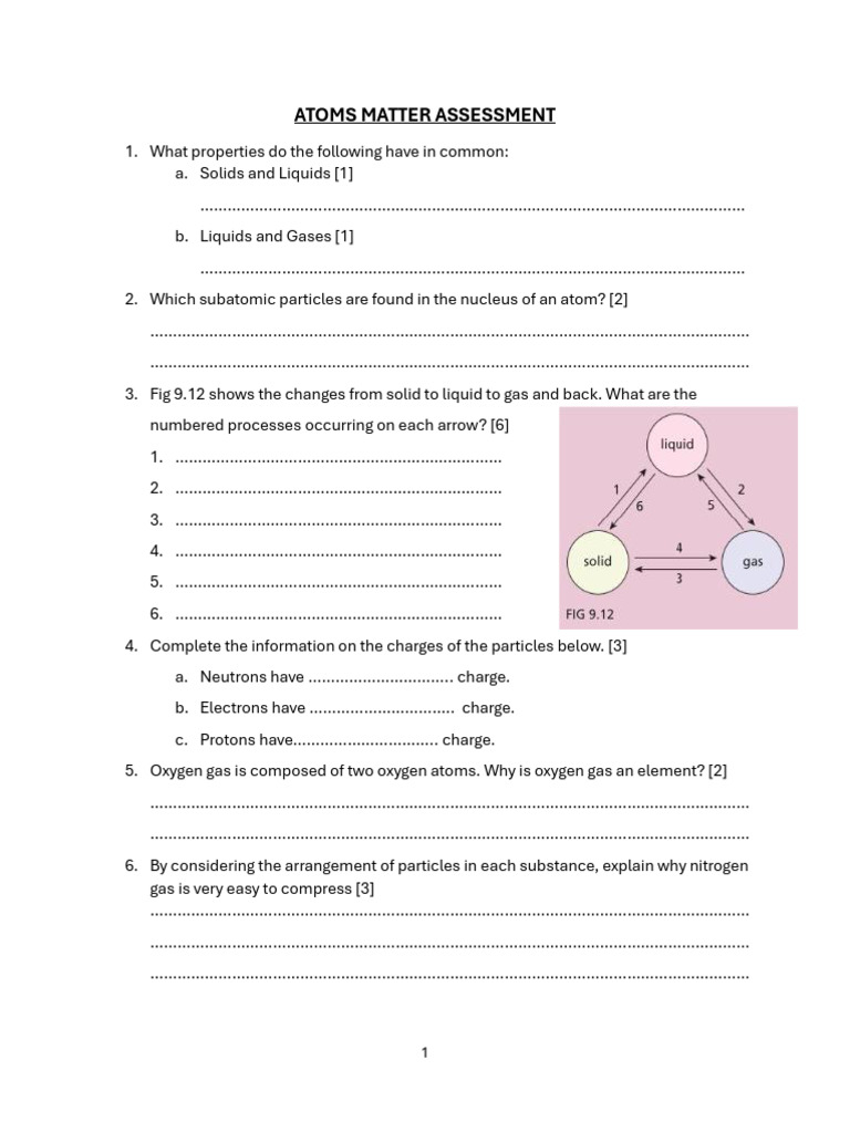 Atoms Matter Assessment (V2) | PDF | Atoms | Chemical Elements