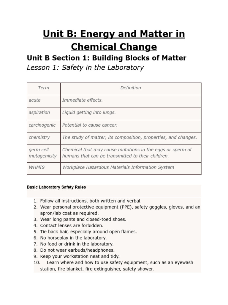 Alberta Science 10 Notes Unit B - Energy and Matter in Chemical Change ...