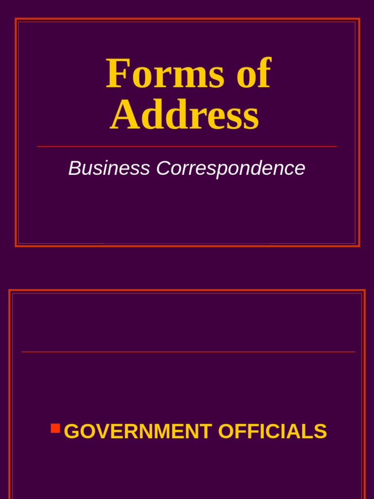 Forms of Address | PDF | Madam | The Honourable