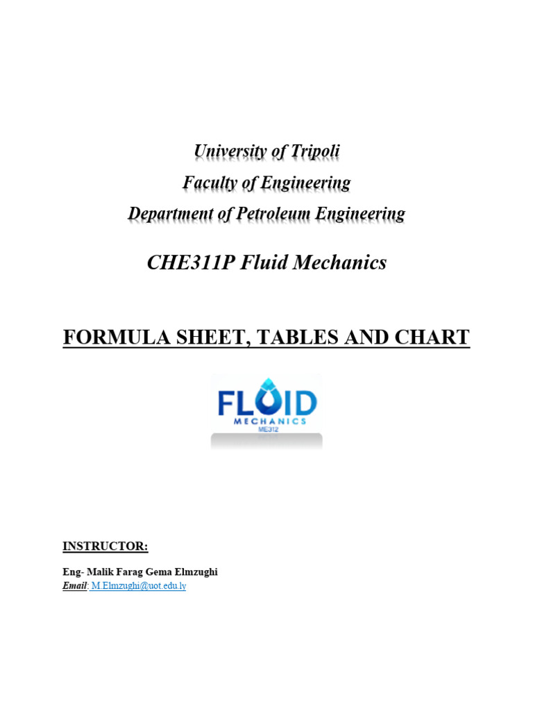CH311P - Formula Sheet | PDF