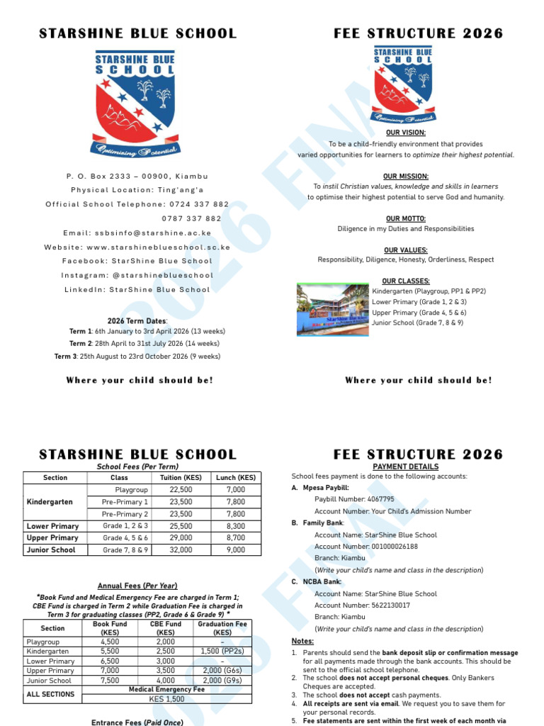 Starshine Blue School Fee Structure 2026 | PDF | Fee | Banks
