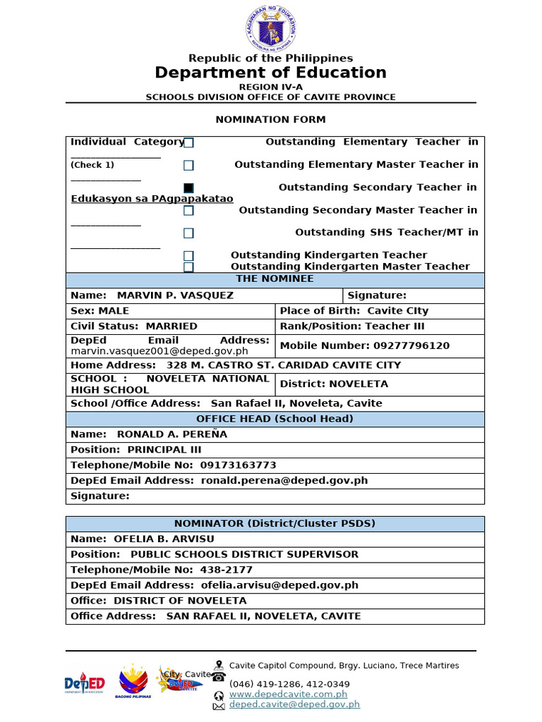 Nomination Form and Nomination Write-Up Templates | PDF